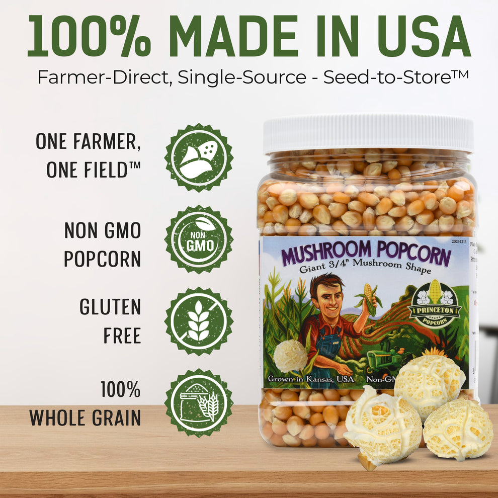 2lb Tub Yellow Mushroom Popcorn Kernels - Easy-Eating, Pops Large Popp ...