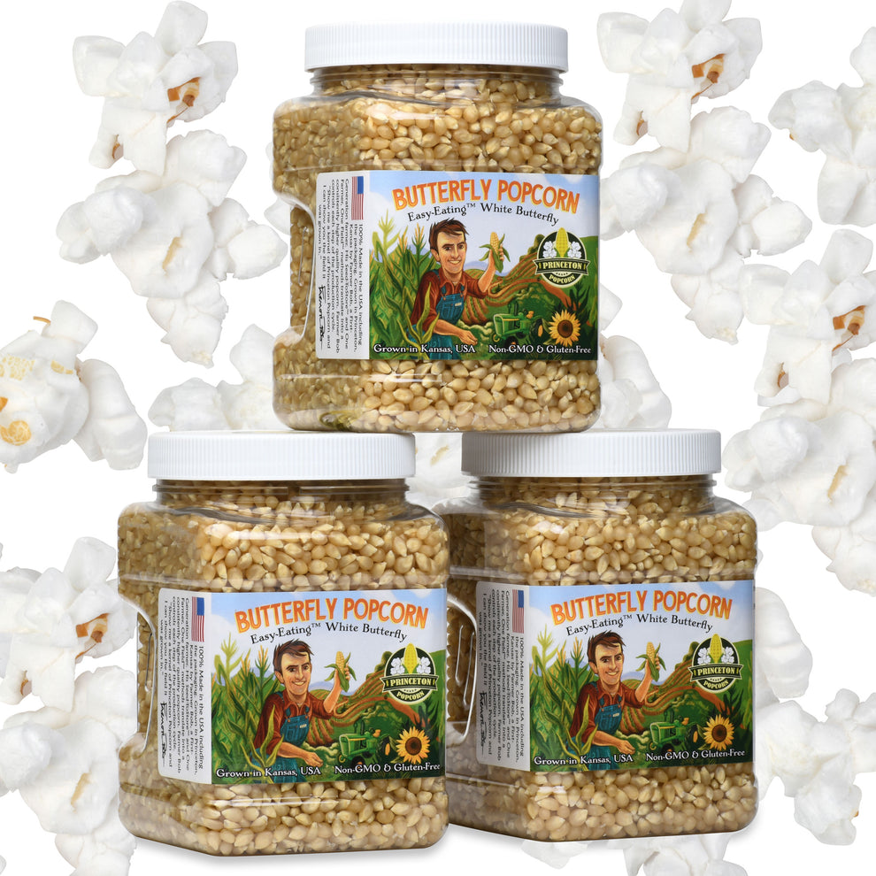 Three Pack of 2lb Tubs White Butterfly Popcorn Kernels by Princeton Po ...