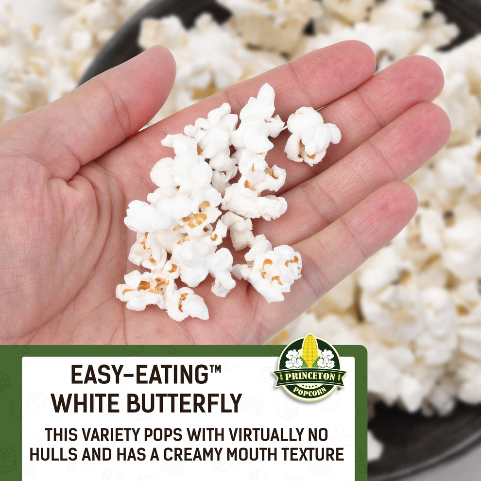 2lb Tub White Butterfly Hulless Popcorn Kernels - Easy-Eating, Baby Sm ...